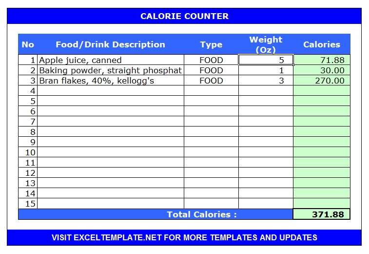 Calorie Calculators Microsoft And Open Office Templates