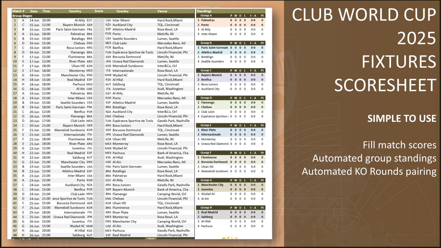 Club World Cup 2025 Schedule, Scoresheet and Office Pool Templates » Officetemplate.net